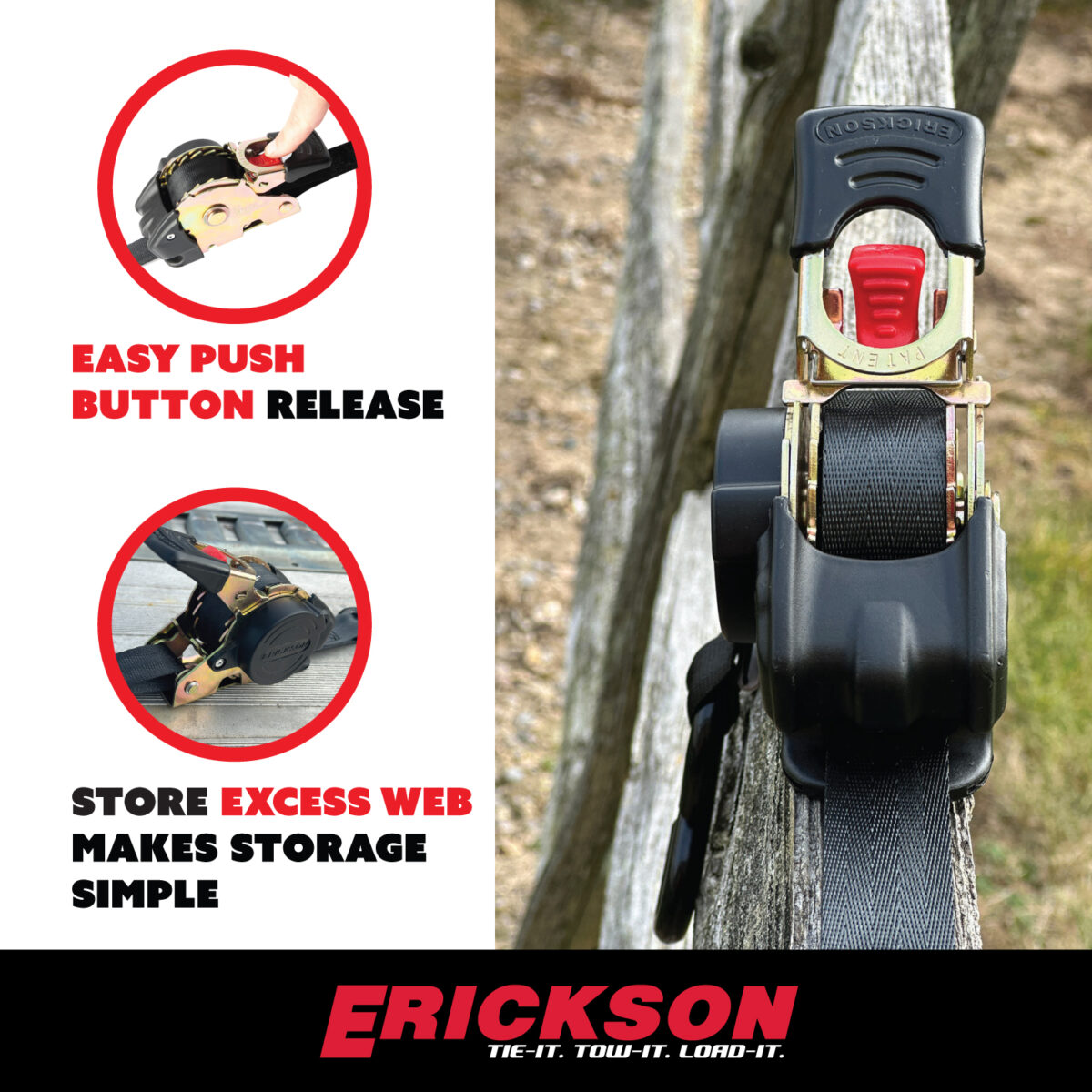 1″ x 6′ – 1500 lb. | Re-Tractable® | Ratchet Straps – Erickson ...