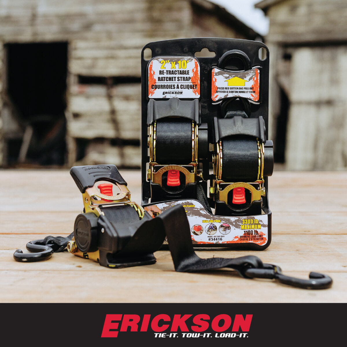 2″ x 10′ – 3300 lb. | Re-Tractable | Ratchet Straps – Erickson ...